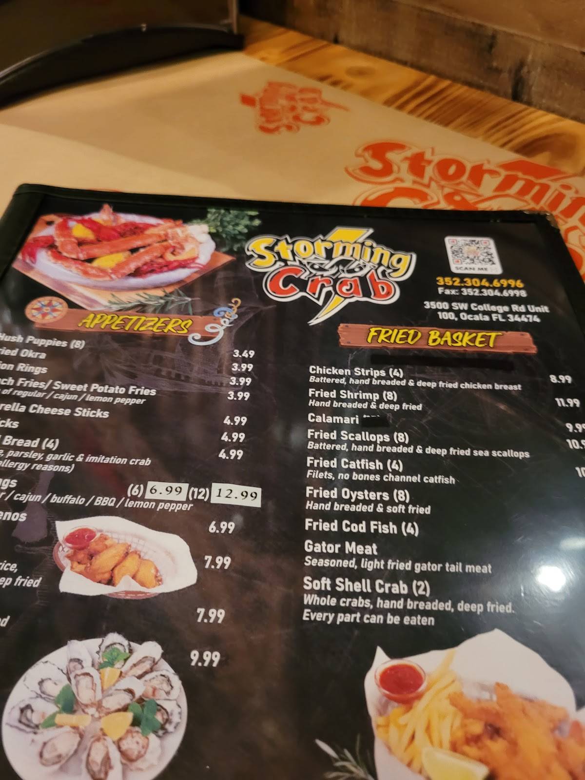 Menu at Storming Crab restaurant, Ocala