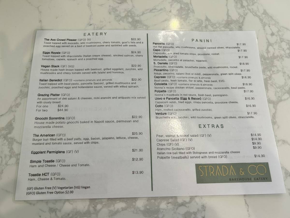 Menu at Strada & Co restaurant, Ivanhoe