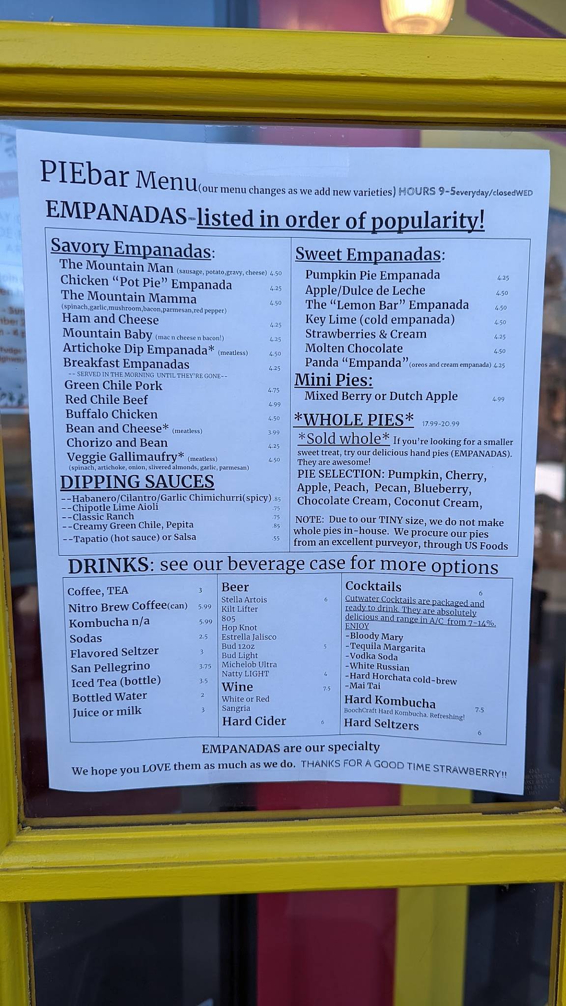 Menu at PIEbar AZ, Strawberry
