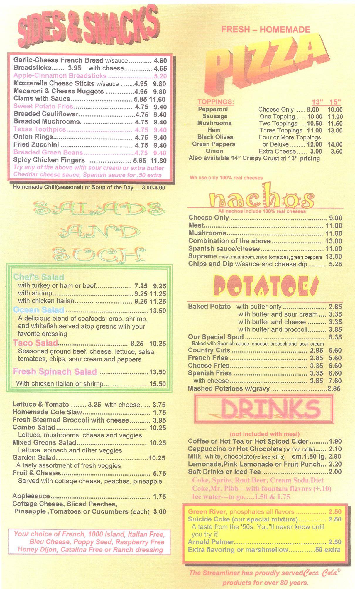 Menu at Streamliner Family Restaurant, Rochester