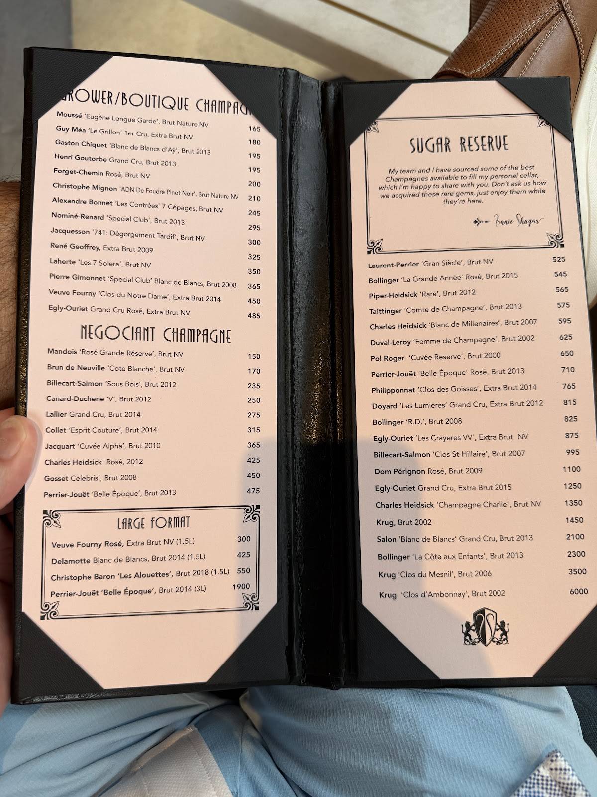 Menu at Sugar Champagne Bar, Sarasota