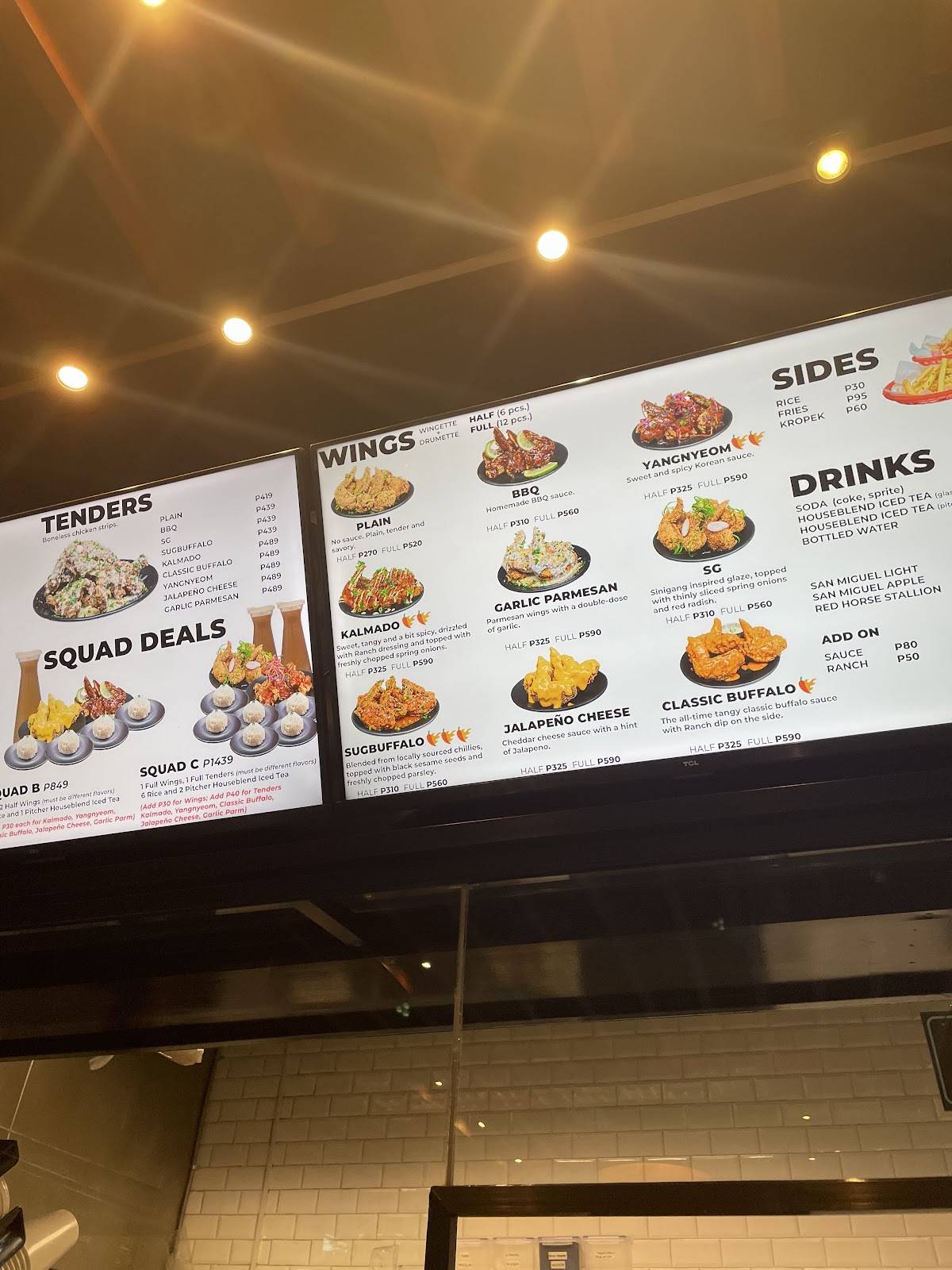 Menu at Sugbo Wings restaurant, Cebu City