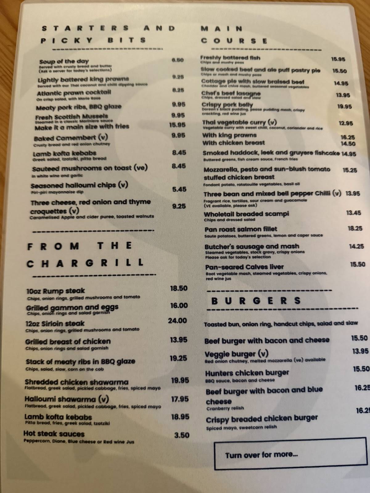 Menu at Sun Inn pub & bar, Morpeth