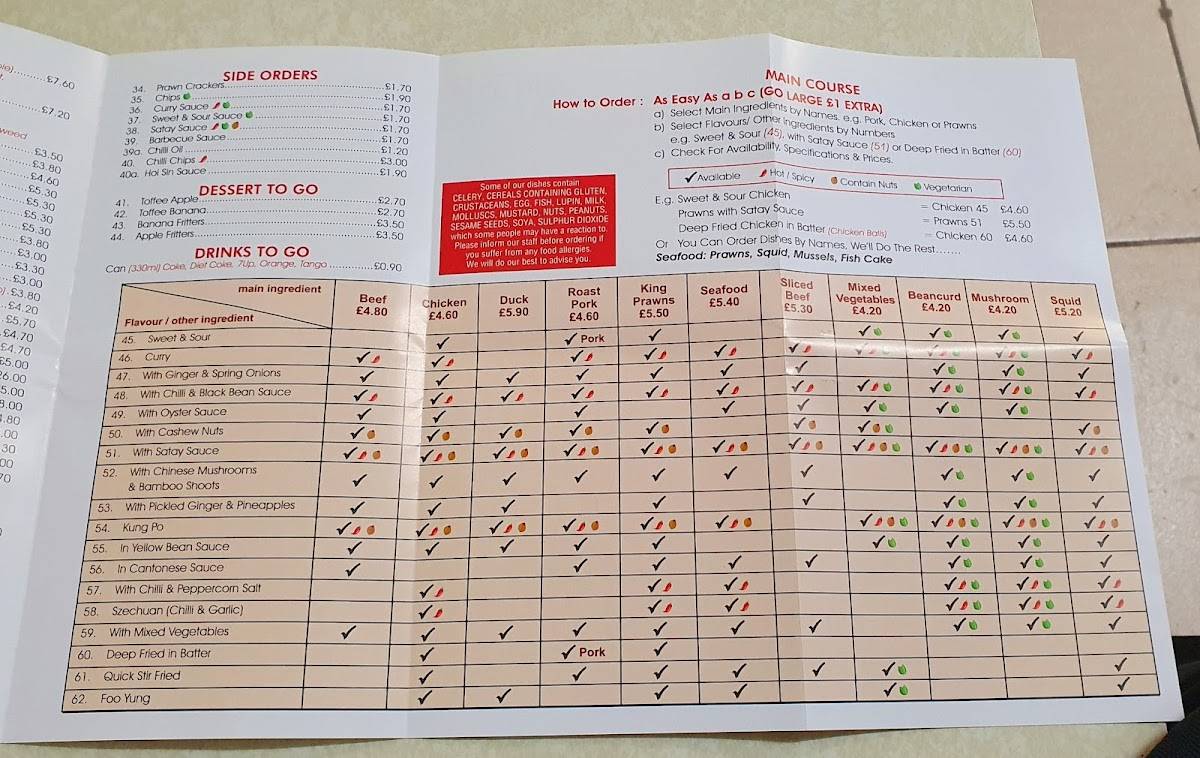 Menu at Sun Sing - Takeaway fast food, Dagenham