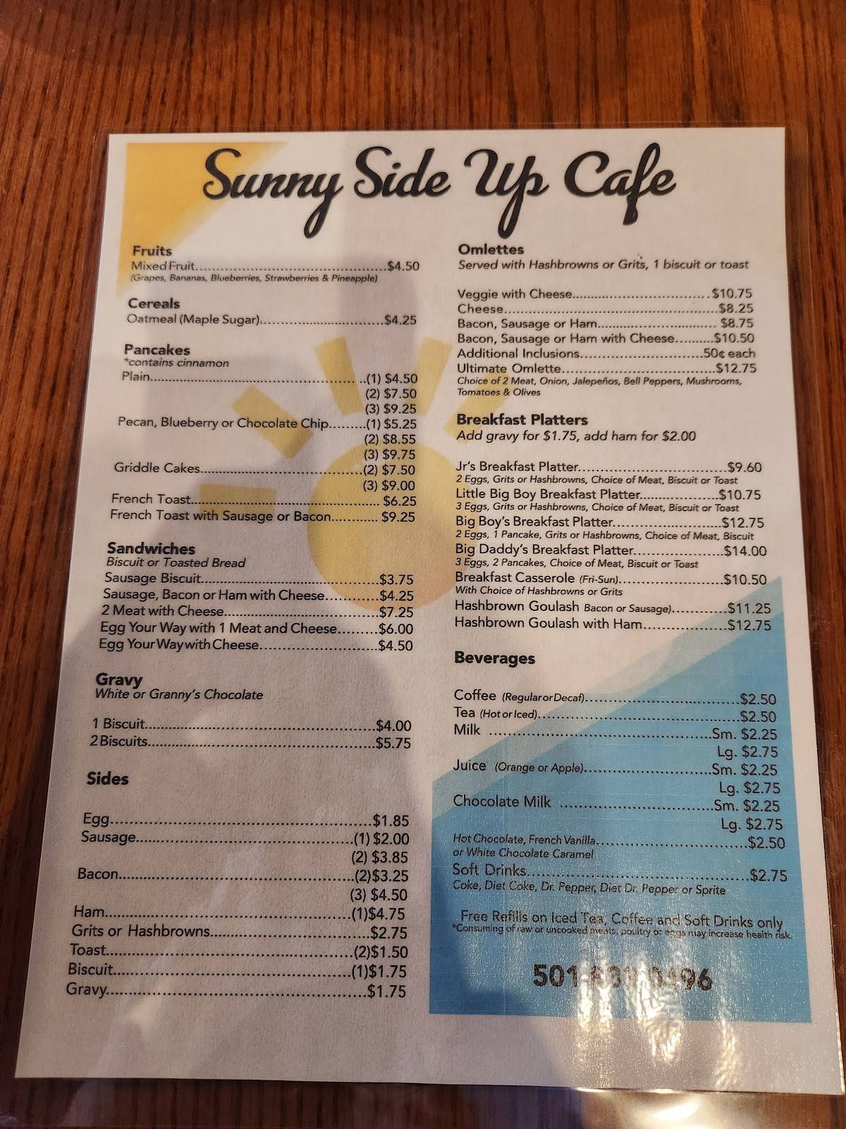 Menu at Sunny Side up Cafe, Sherwood, AR-107