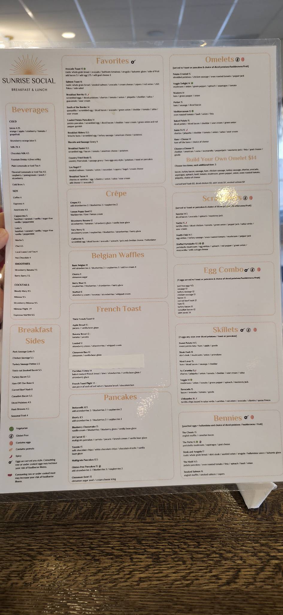 Menu at Sunrise Social restaurant, Carpentersville