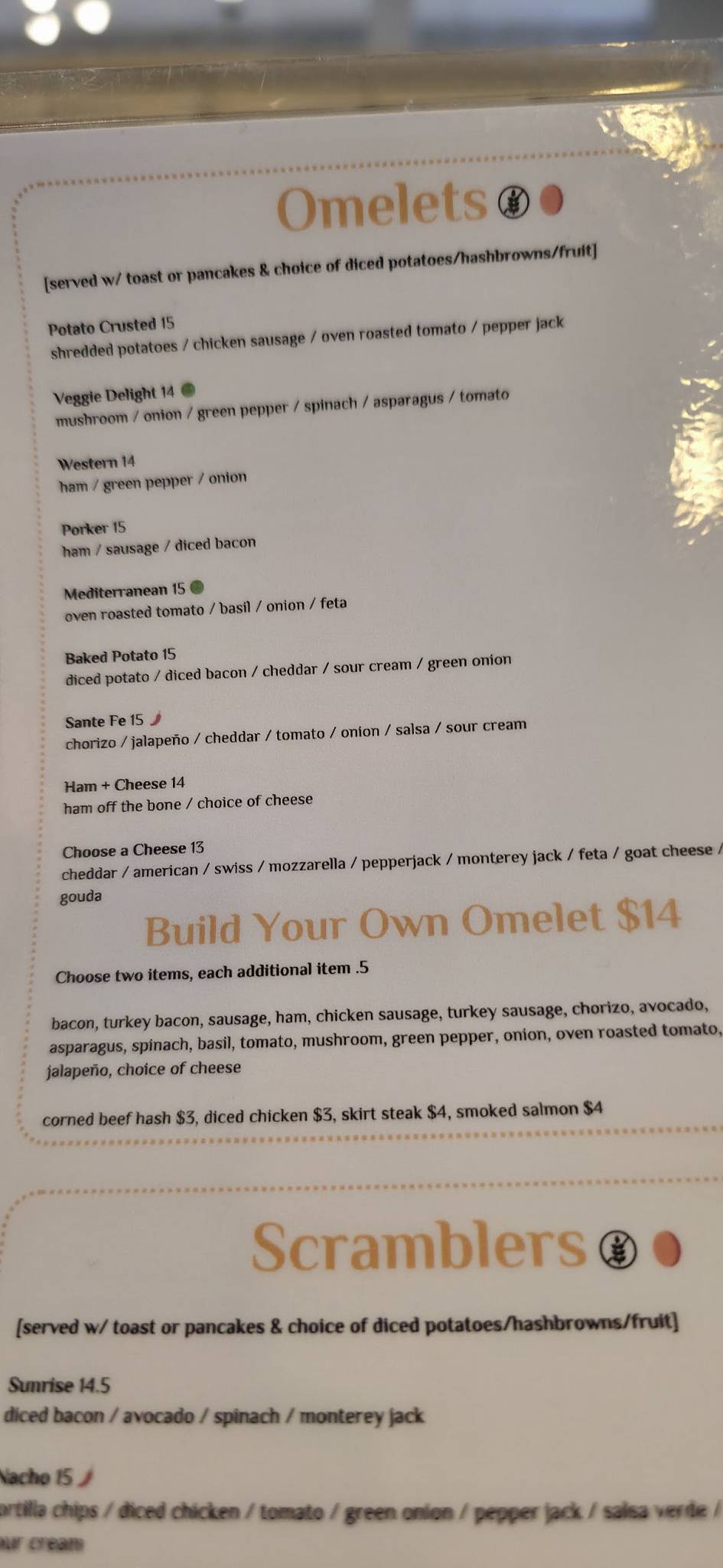 Menu at Sunrise Social restaurant, Carpentersville