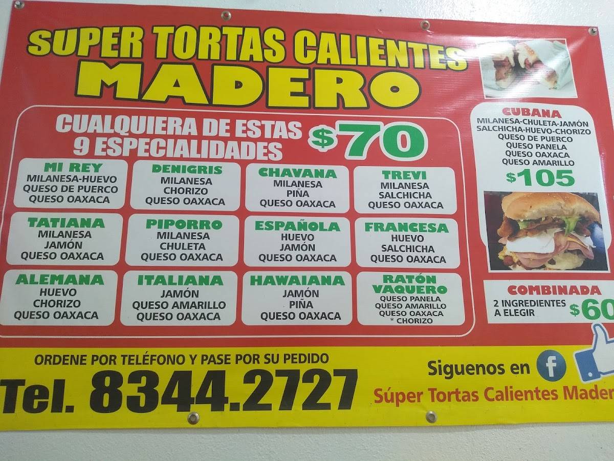 Carta del restaurante Super Tortas Calientes Madero, Monterrey, Miguel ...