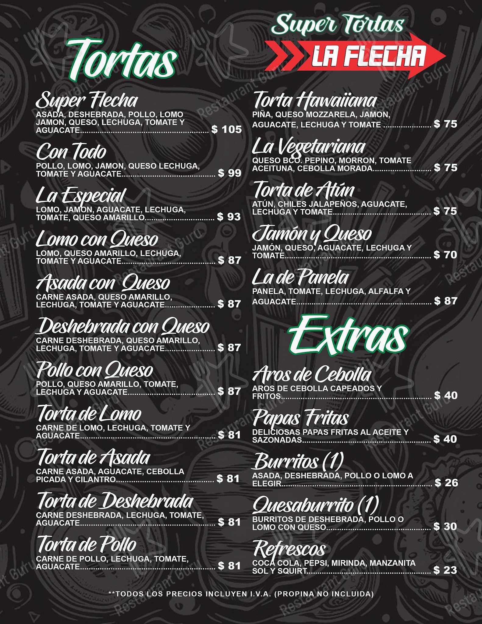 Carta del restaurante Super tortas la flecha, Ensenada