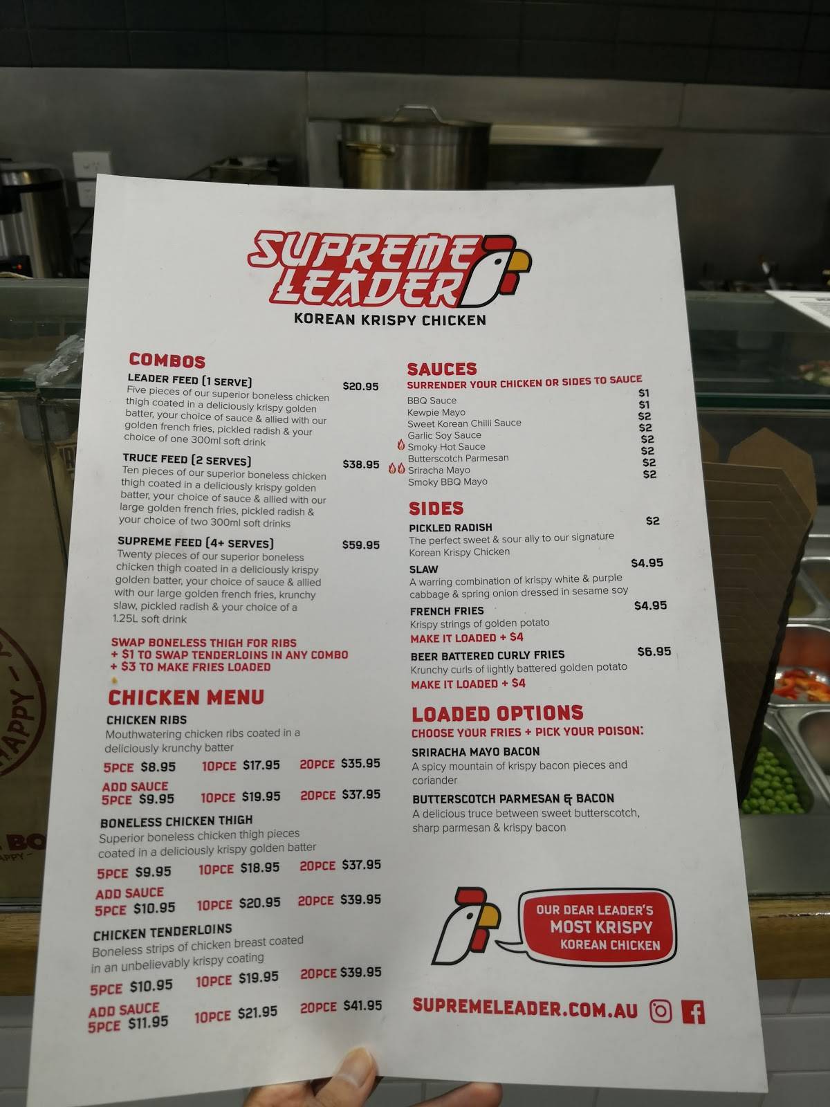 Menu at Supreme Leader Korean Crispy Chicken restaurant, Port Melbourne
