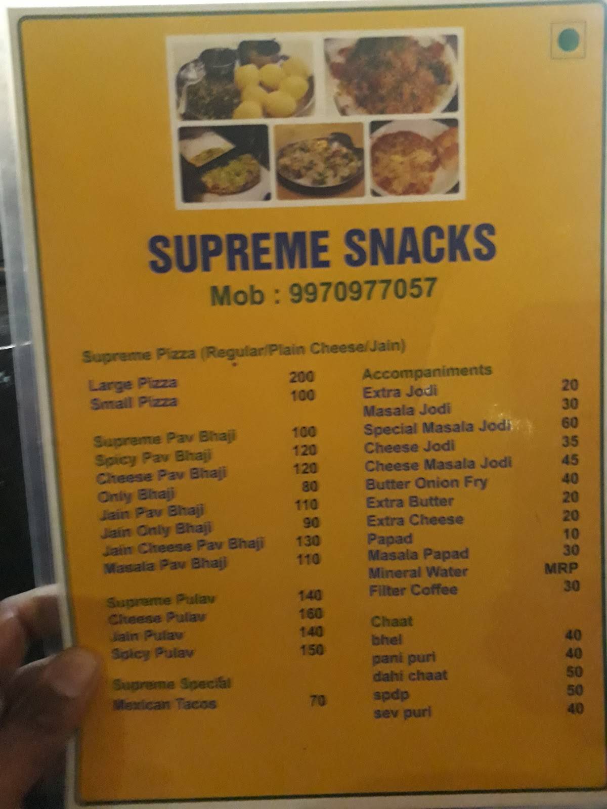 Menu at Supreme Snacks Pav Bhaji & Pizza, Pune