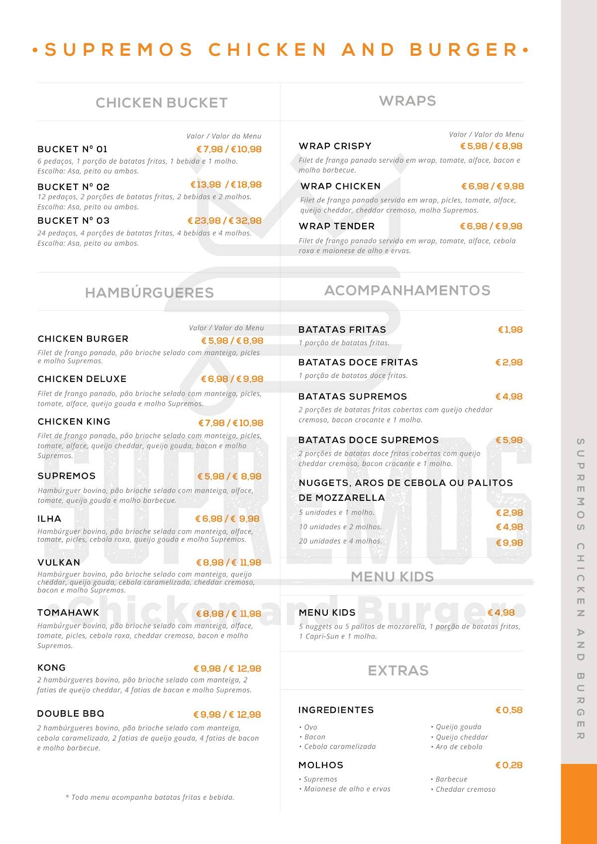 Menu em Supremos Chicken & Burger restaurante, Cascais