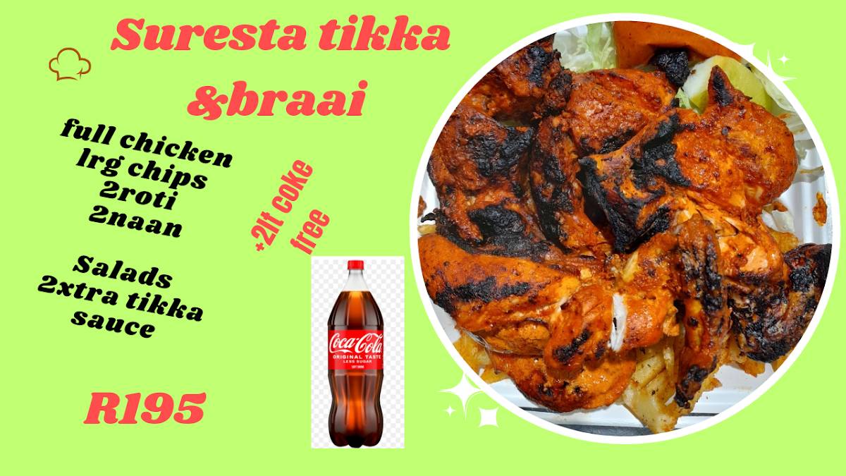 Menu at Suresta Chicken tikka restaurant, Cape Town