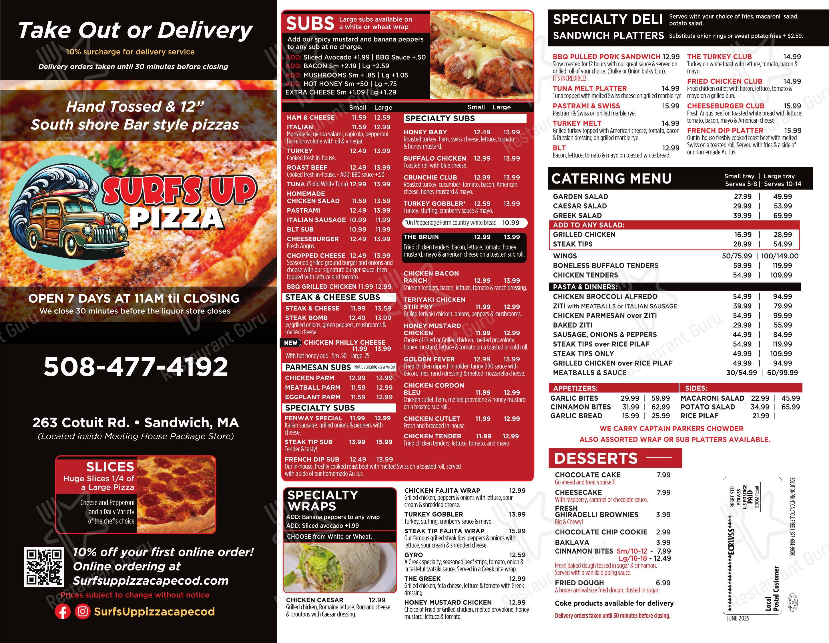 Menu at Surfs Up Pizza pizzeria, Sandwich