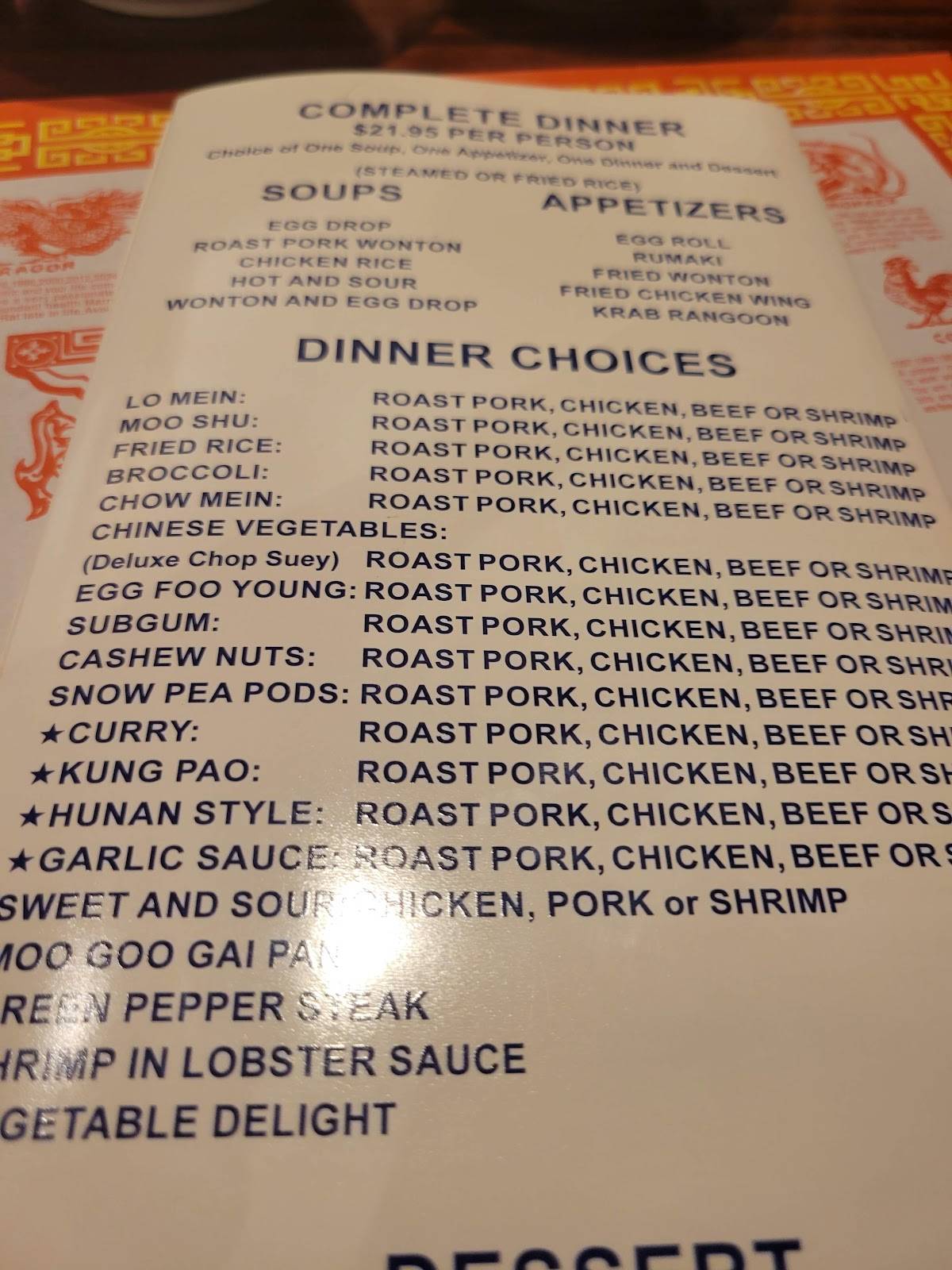 Menu at Su's Garden Chinese Restaurant, Marco Island