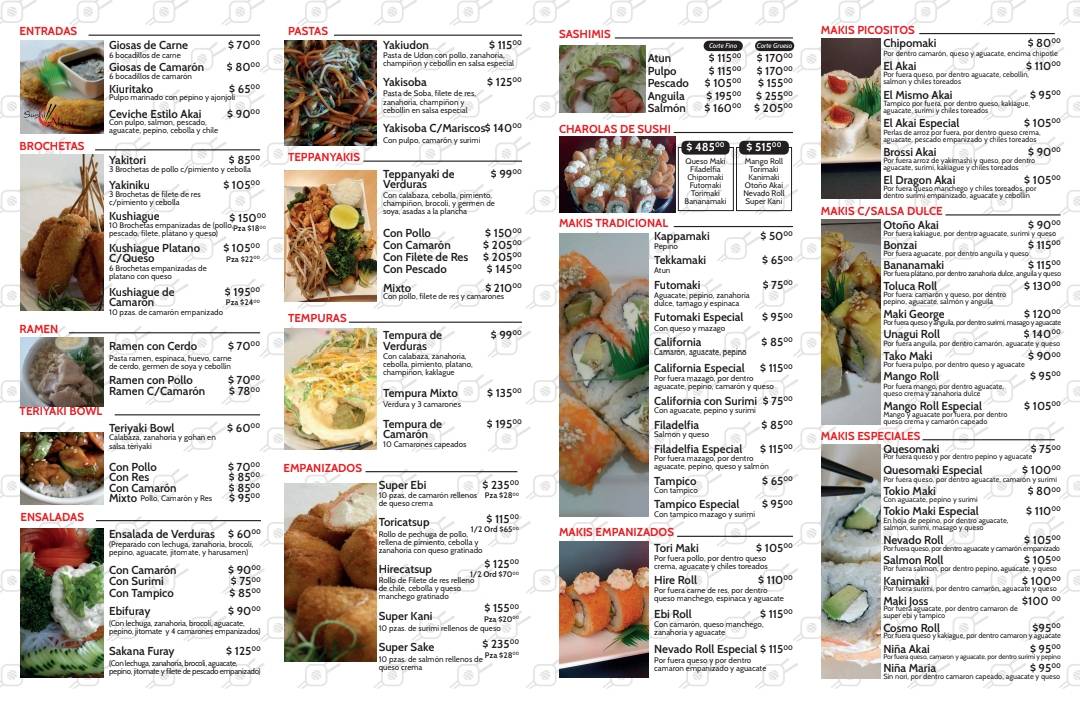 Carta del restaurante Sushi Akai, Toluca del Lerdo, Av. Benito Juárez ...