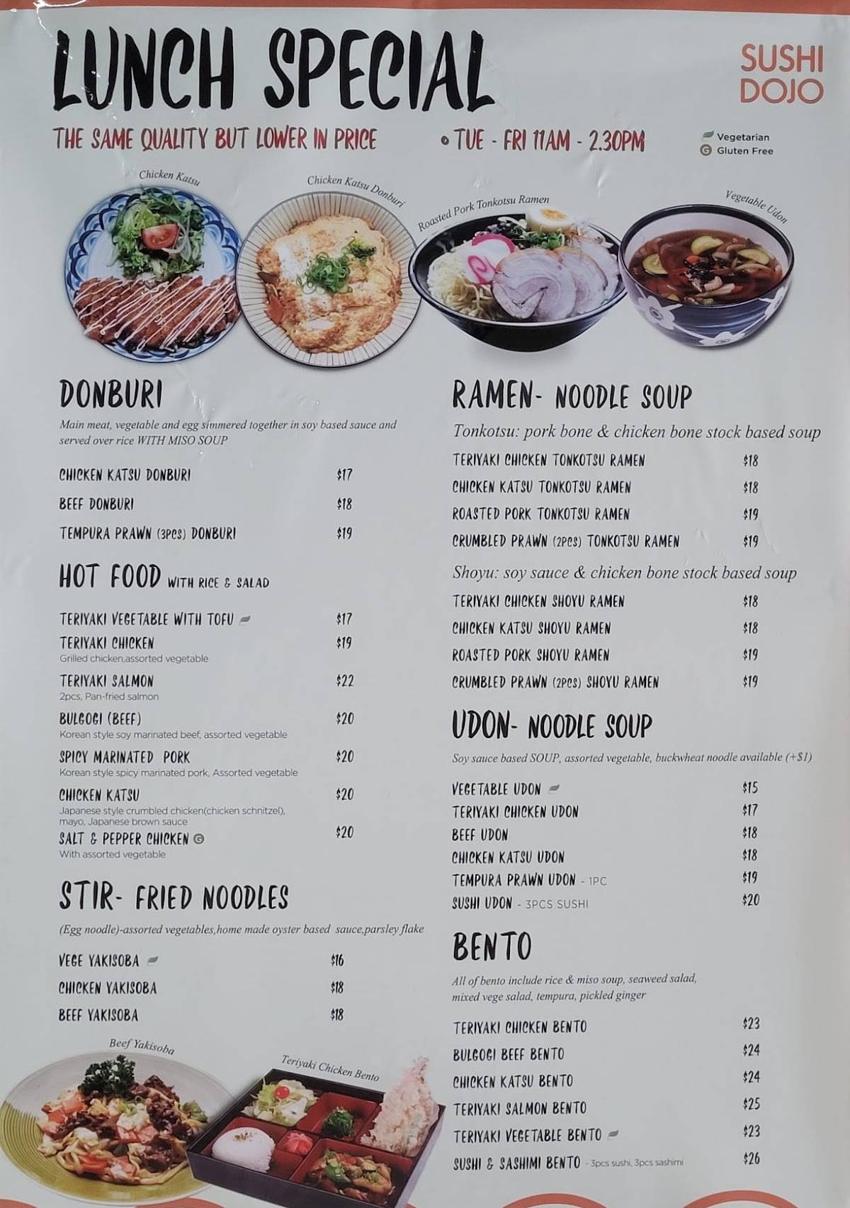 Menu at Sushi Dojo restaurant, Erina