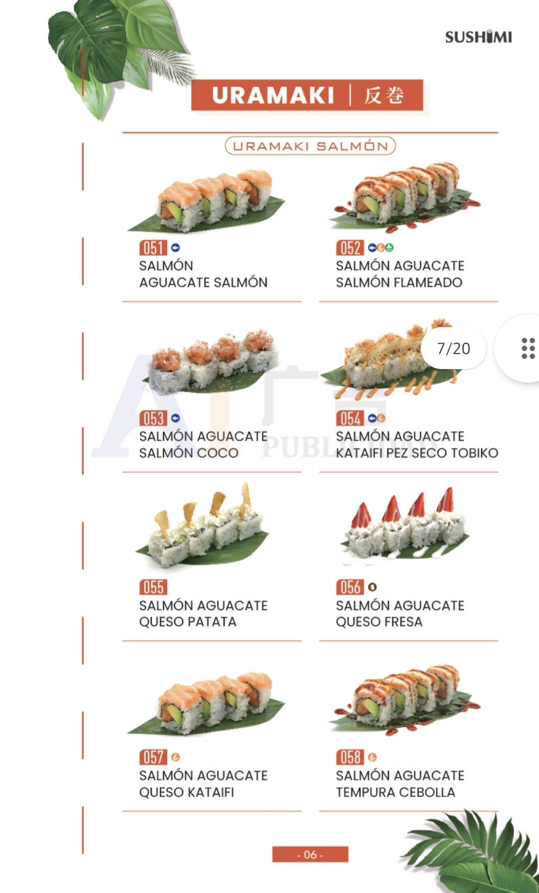 Carta del restaurante Sushimi, Sevilla