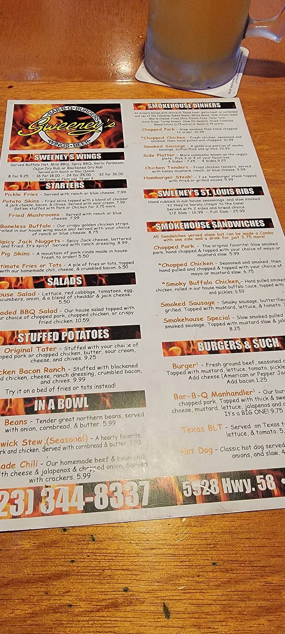 Menu at Sweeney's Bar-B-Q, Harrison