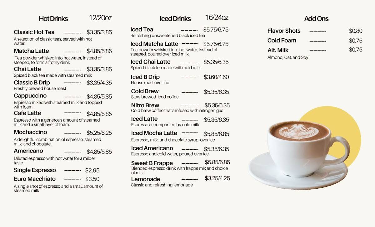 Menu at Sweet B Cafe, Rocky Hill
