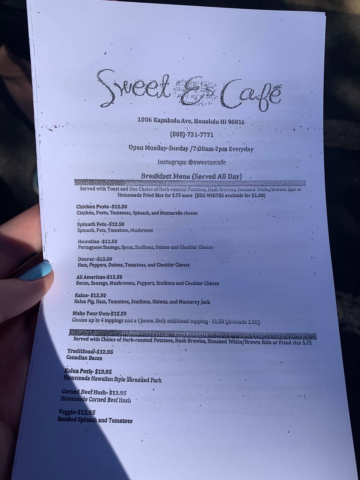 Menu at Sweet E's Café cafe, Honolulu