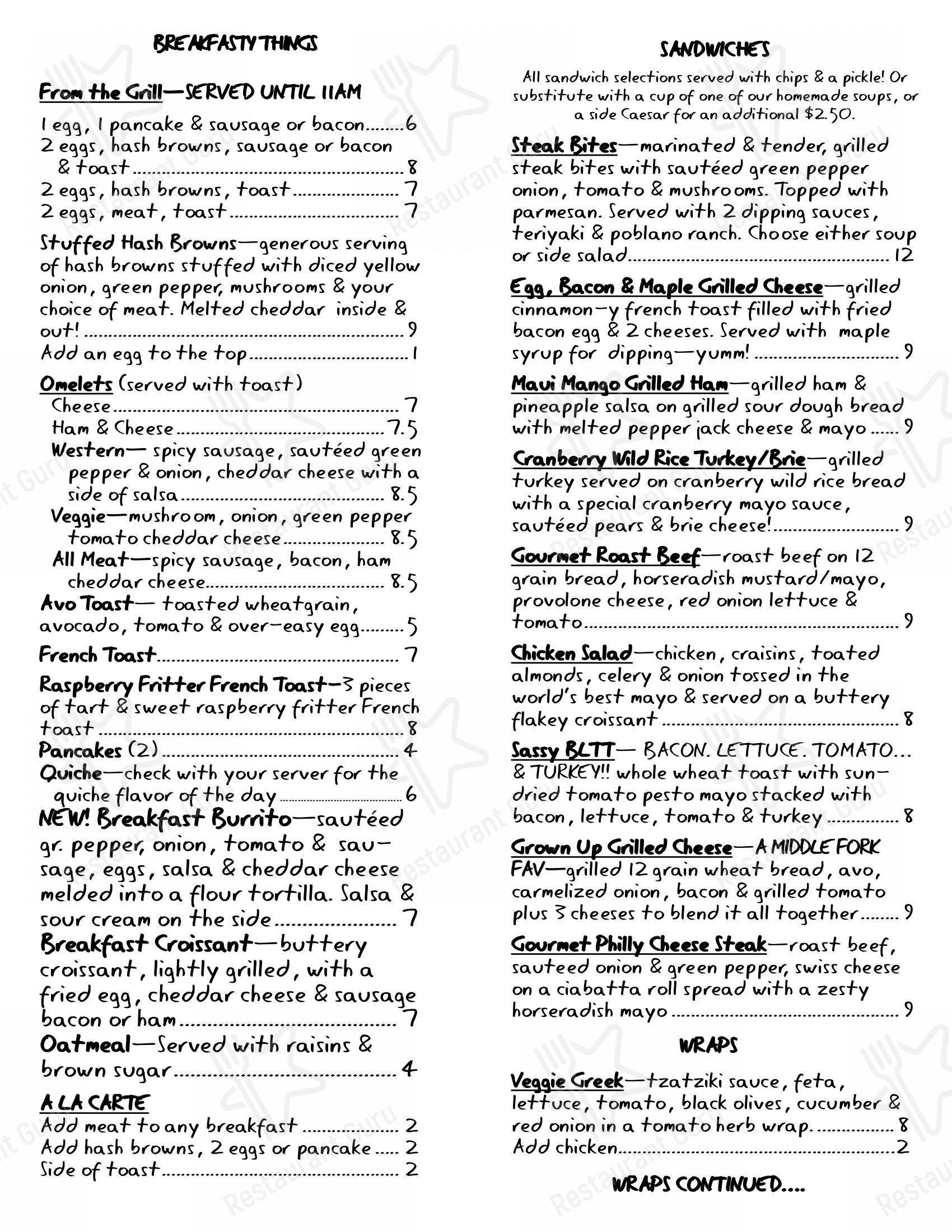 Menu at Sweet River Cafe, New London