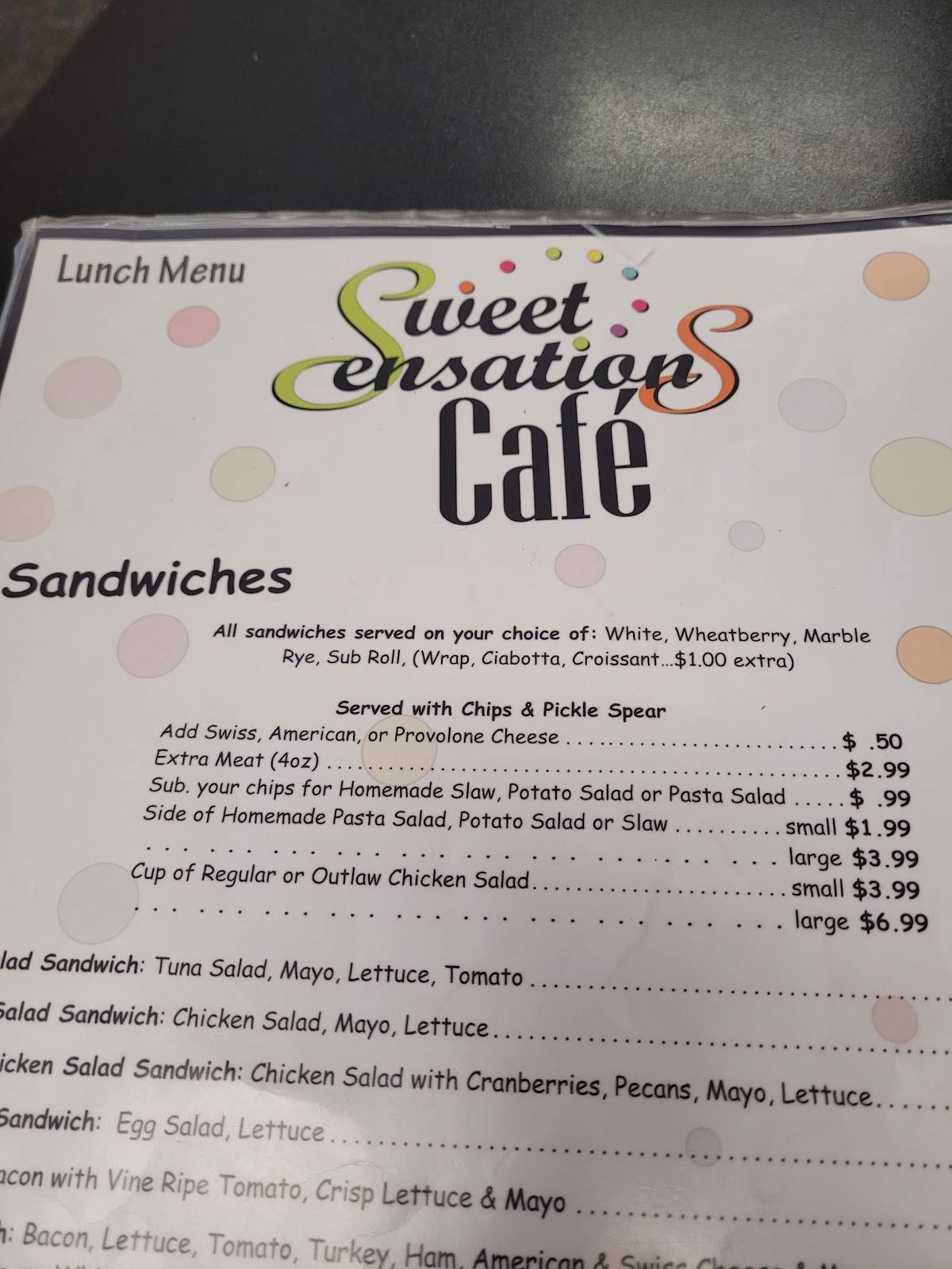 Menu at Sweet Sensations cafe, Green Cove Springs