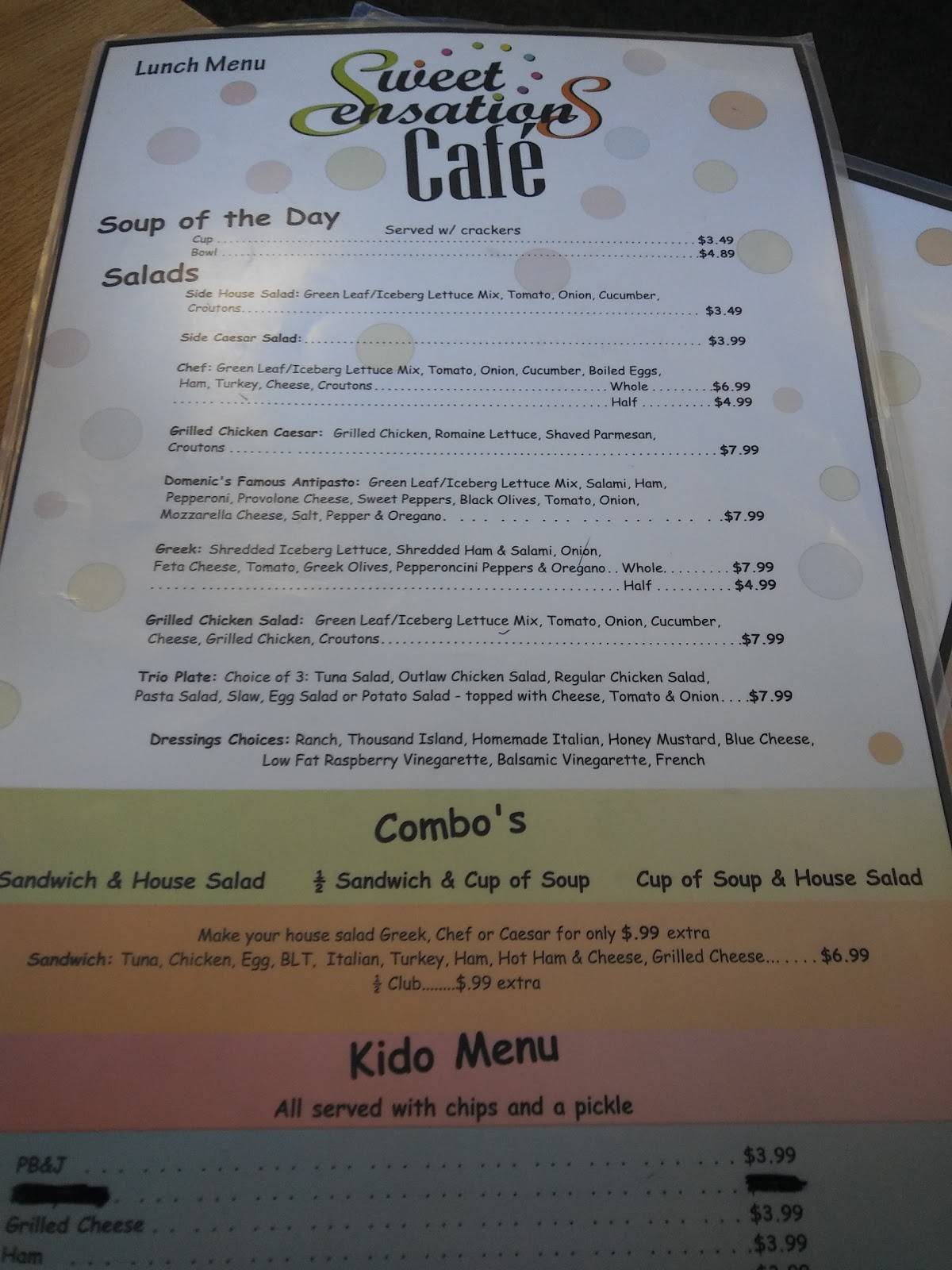Menu at Sweet Sensations cafe, Green Cove Springs