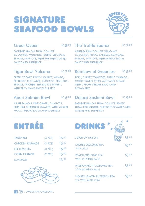 Menu at Sweetfin Poke Queen Plaza restaurant, Brisbane City