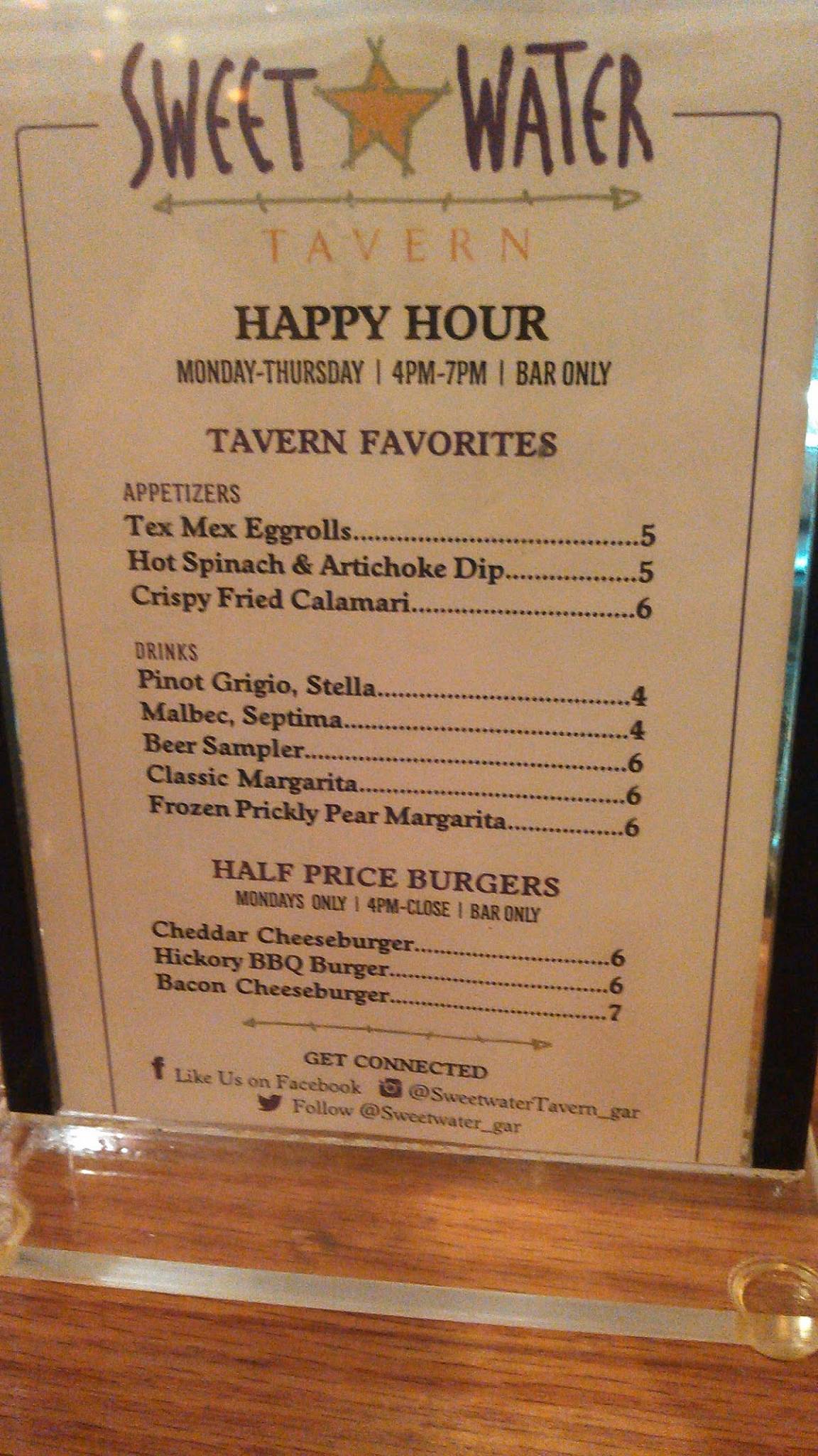 Menu at Sweetwater Tavern restaurant, Centreville
