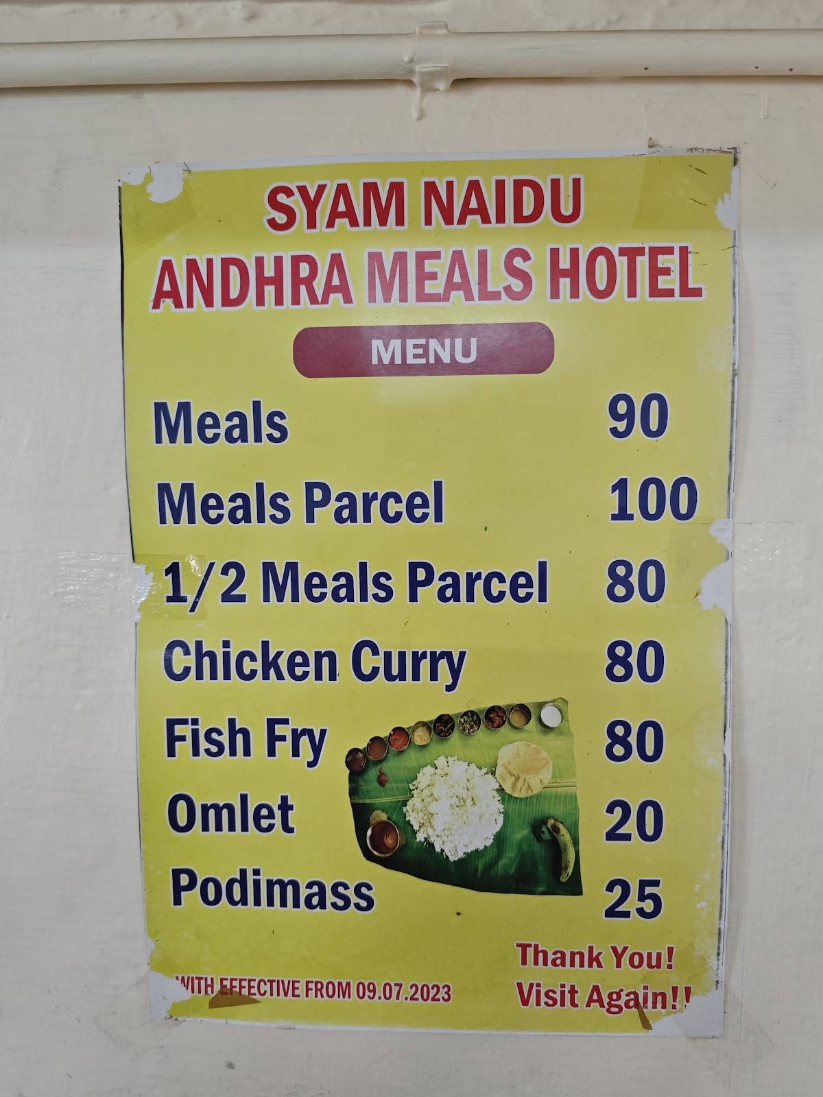 Menu at Syam Naidu Andhra Meals Hotel, Chennai, tiny shed wavin
