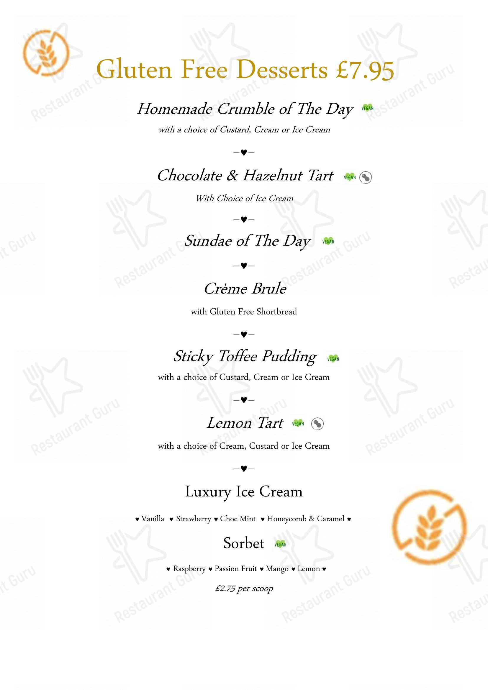 Menu at Sycamore Inn, Parwich pub & bar, Ashbourne