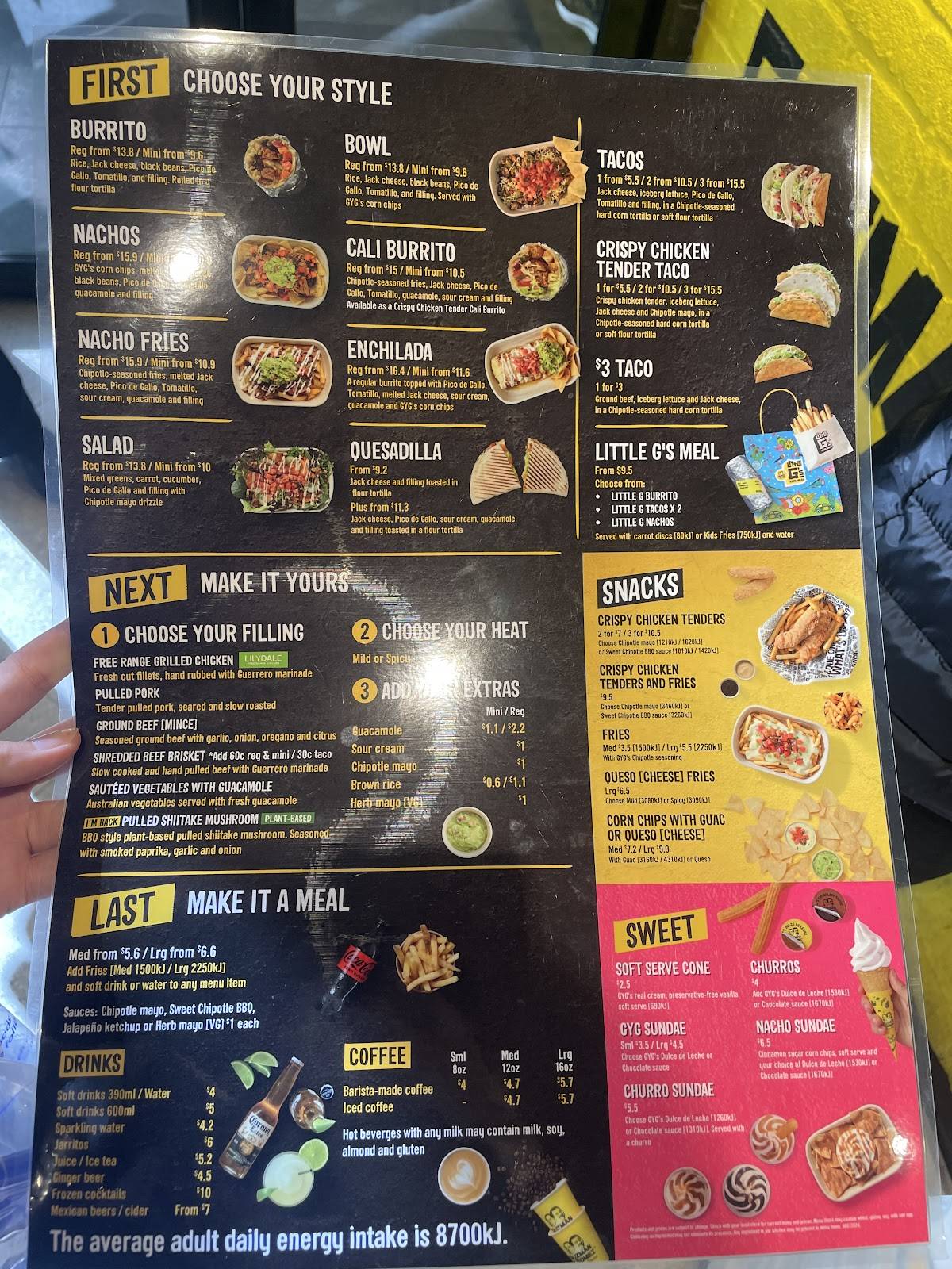Menu at Guzman y Gomez - World Square fast food, Sydney, World Square ...