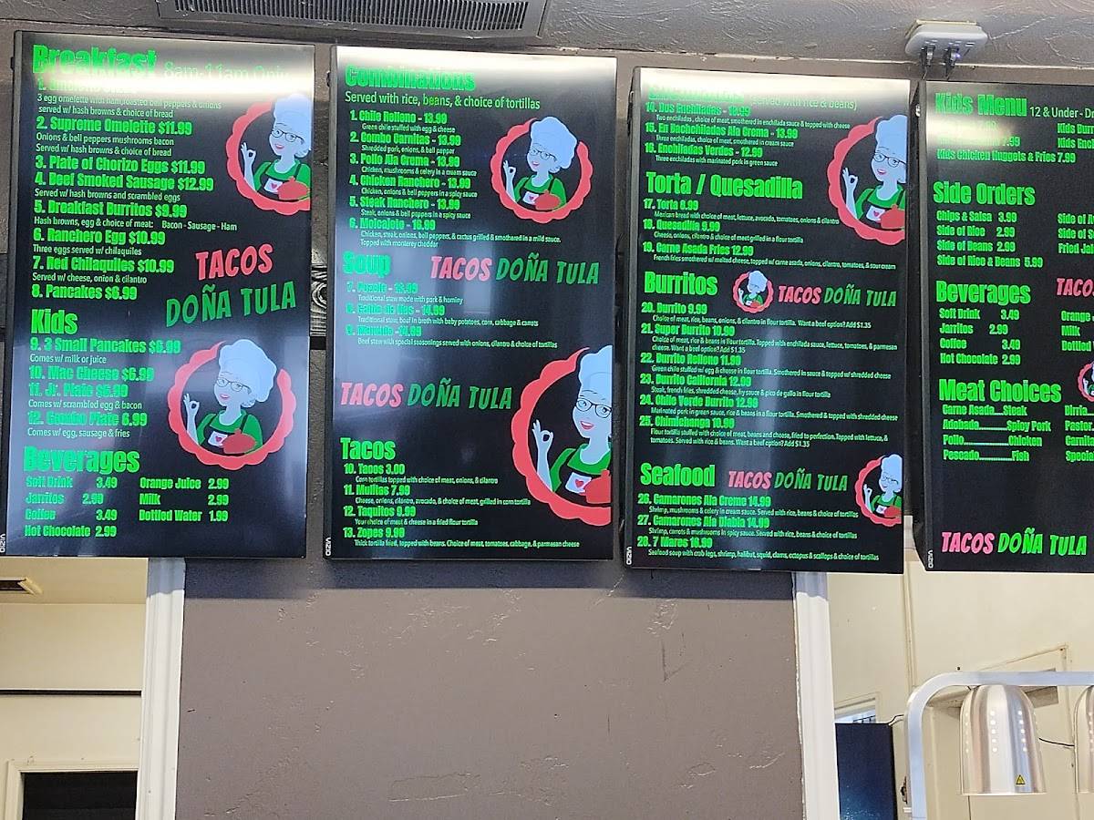 Menu at TACOS DOÑA TULA restaurant, Rigby