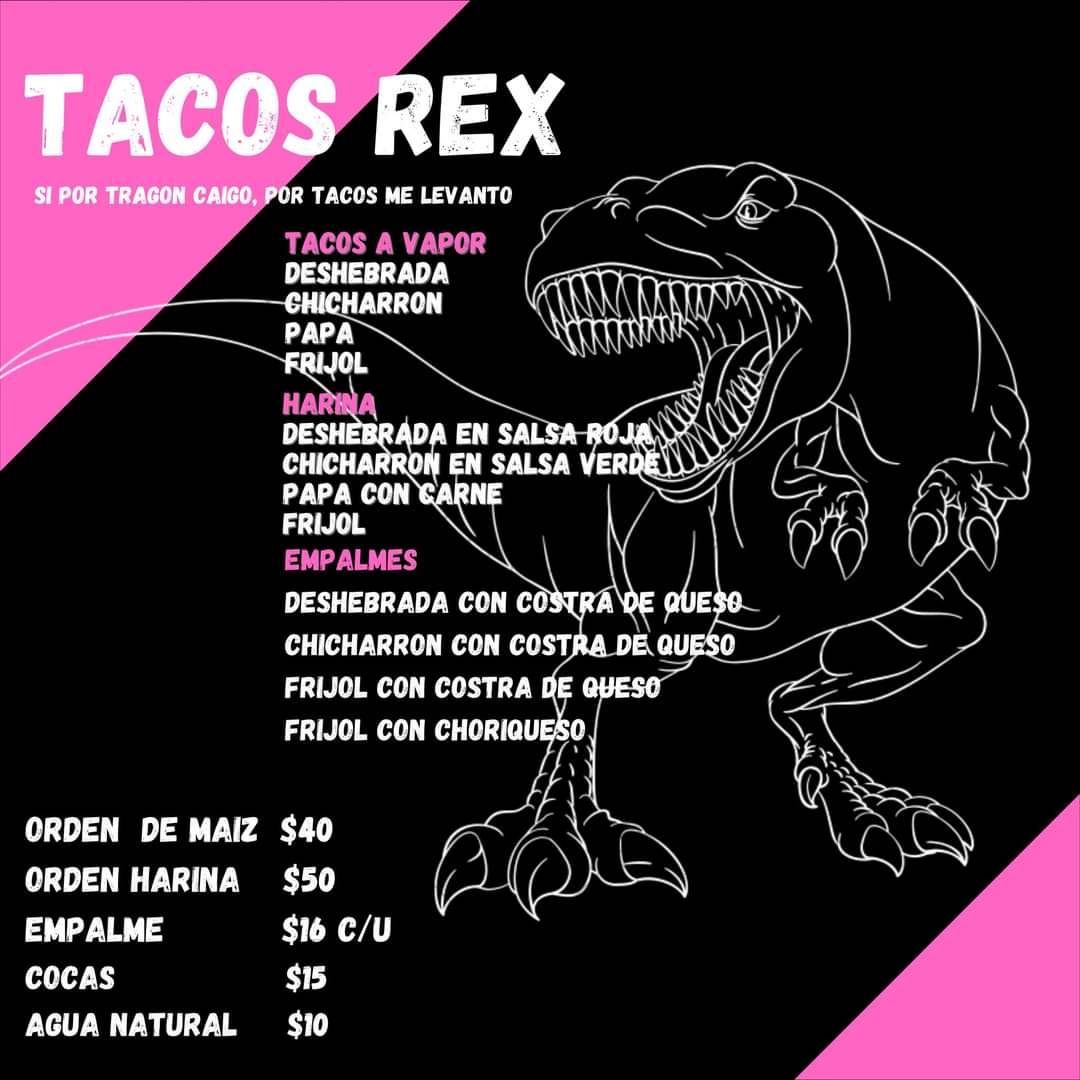 Menu at TACOS REX restaurant, Monterrey