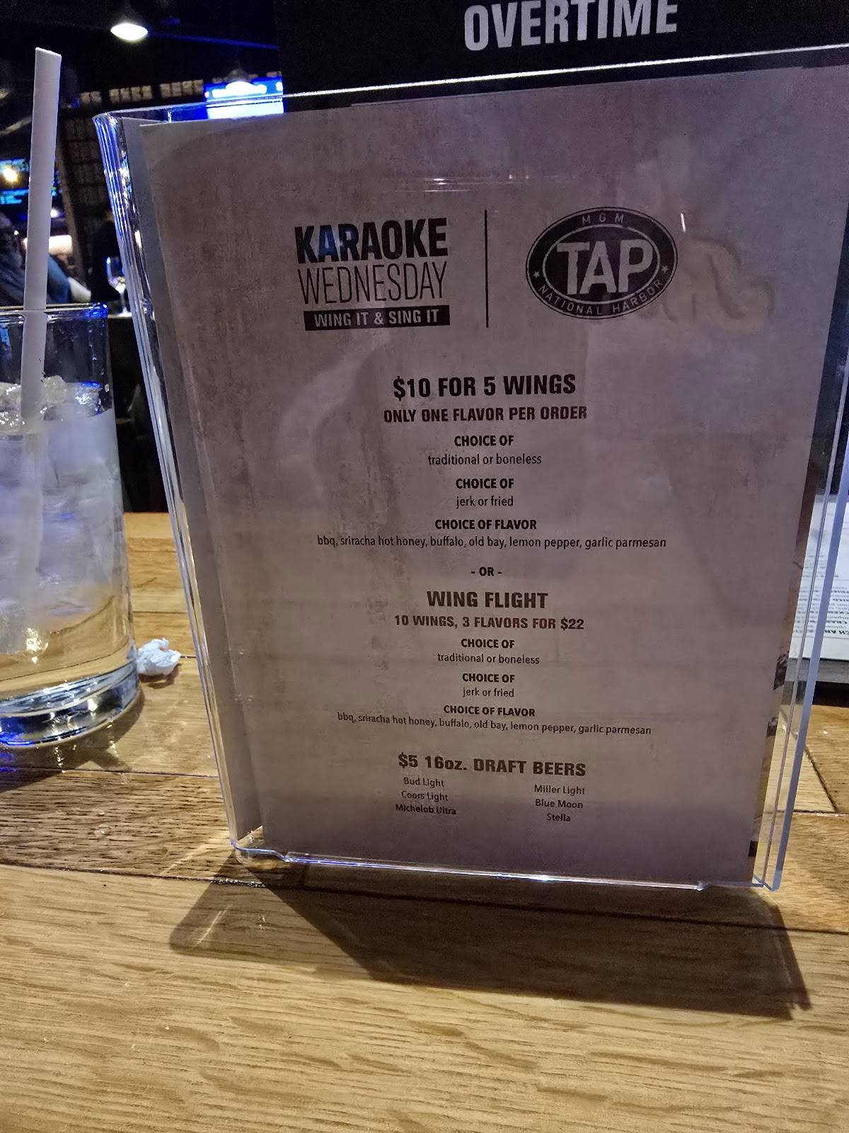 Menu at TAP Sports Bar, Oxon Hill, MGM National Harbor Resort & Casino