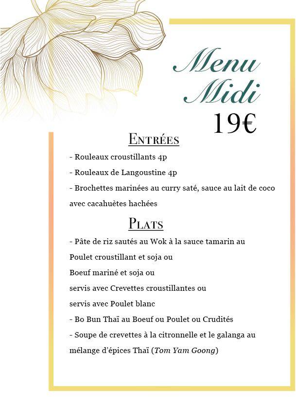 Menu at THAIGER restaurant, Paris