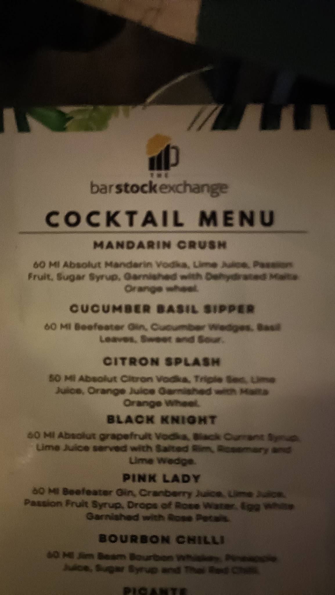 Menu at THE BAR STOCK EXCHANGE - Vashi, Navi Mumbai, 5th floor