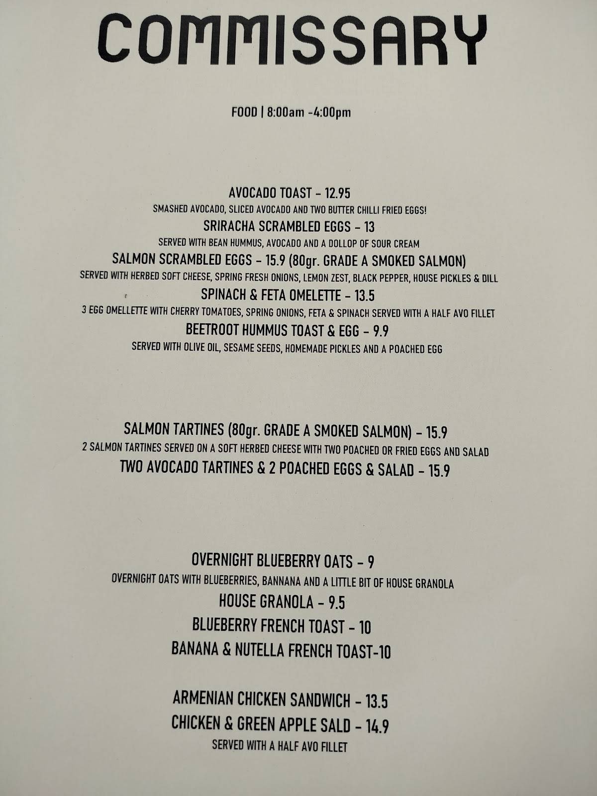 Carta de THE COMMISSARY, Paphos