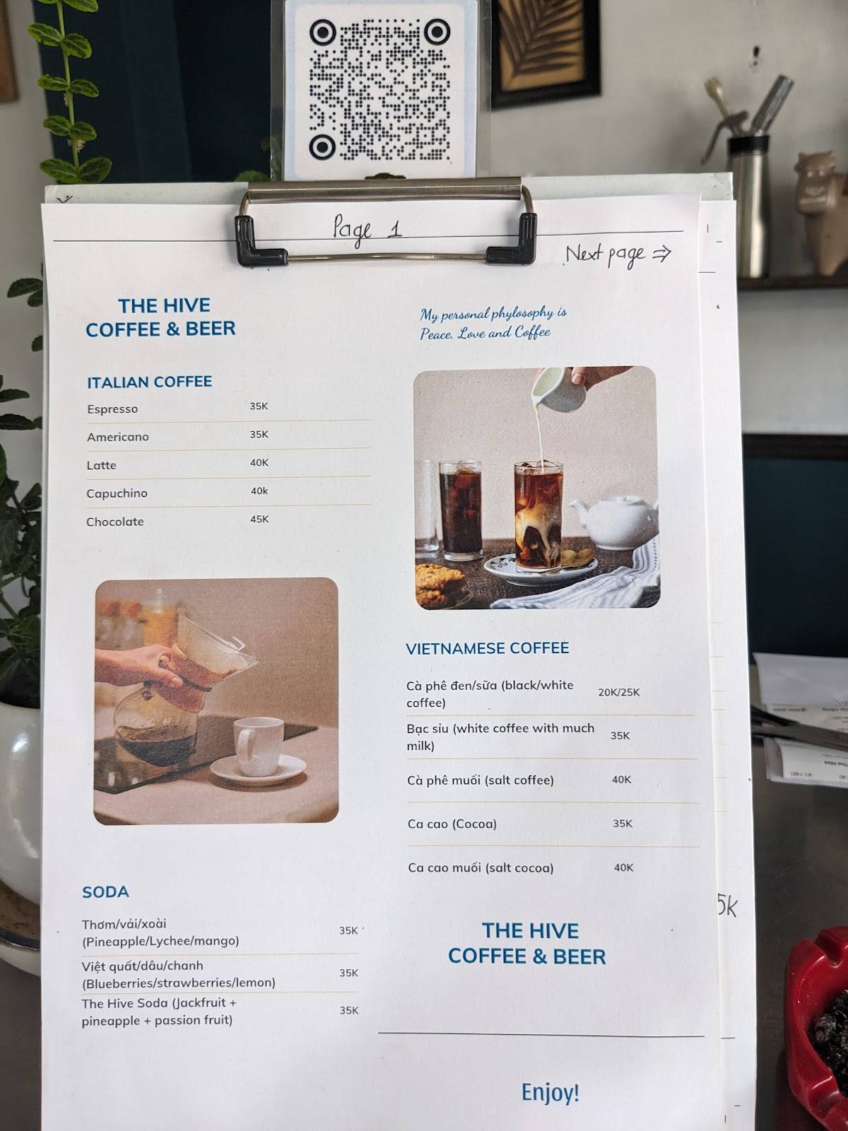 Menu at THE HIVE Cafe Beer, Dalat