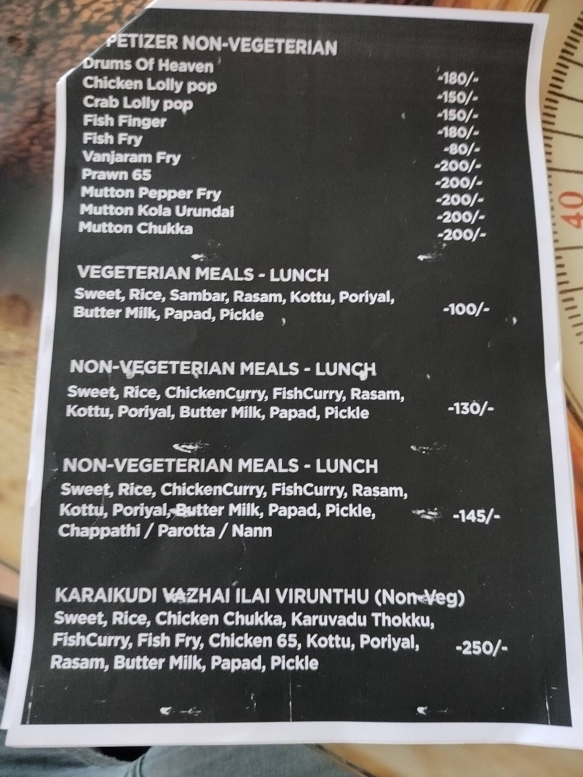 Menu at THE KARAIKUDI KITCHEN, Chennai