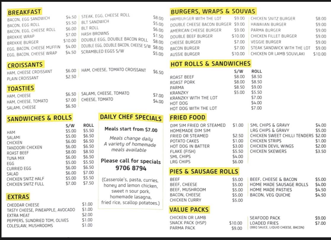 Menu at THE Kitchen RD Takeaway fast food, Dandenong South