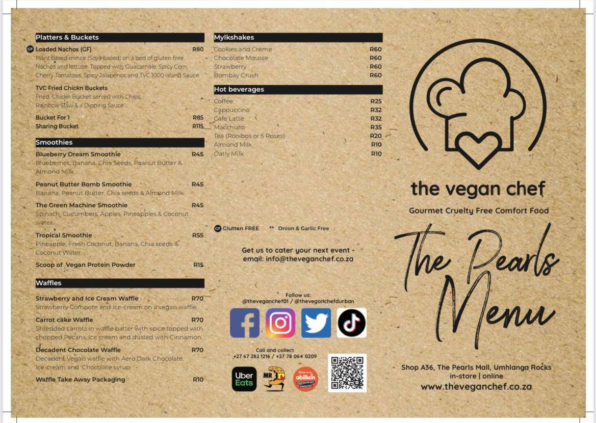 Menu at The Vegan Chef Umhlanga Umhlanga Rocks fast food, Umhlanga ...