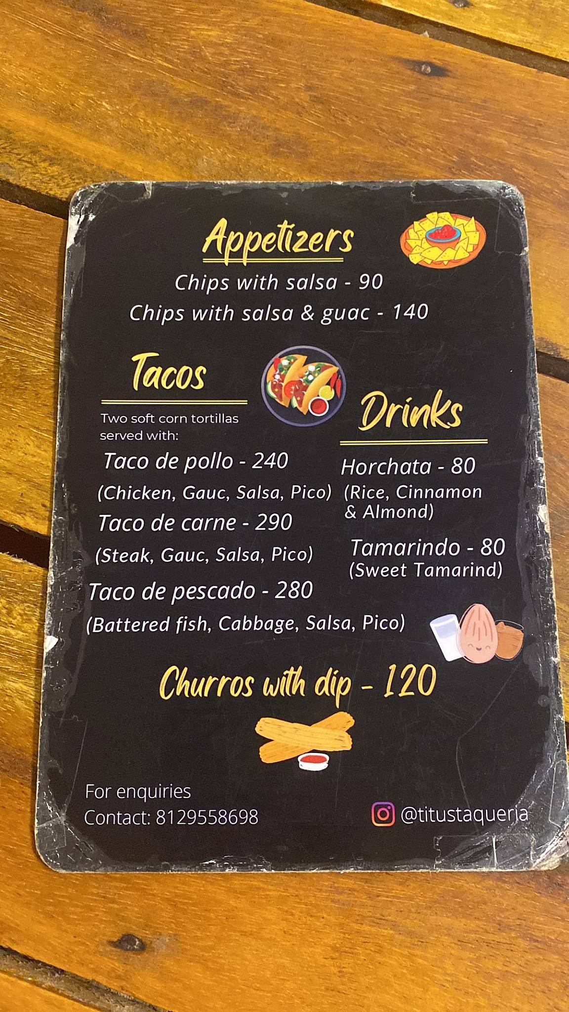 Menu at Titu’s Taqueria, Kochi