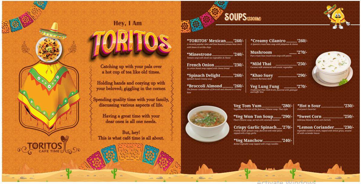 Menu at TORITOS Restaurant, Ahmedabad, Hotel Taj Lane
