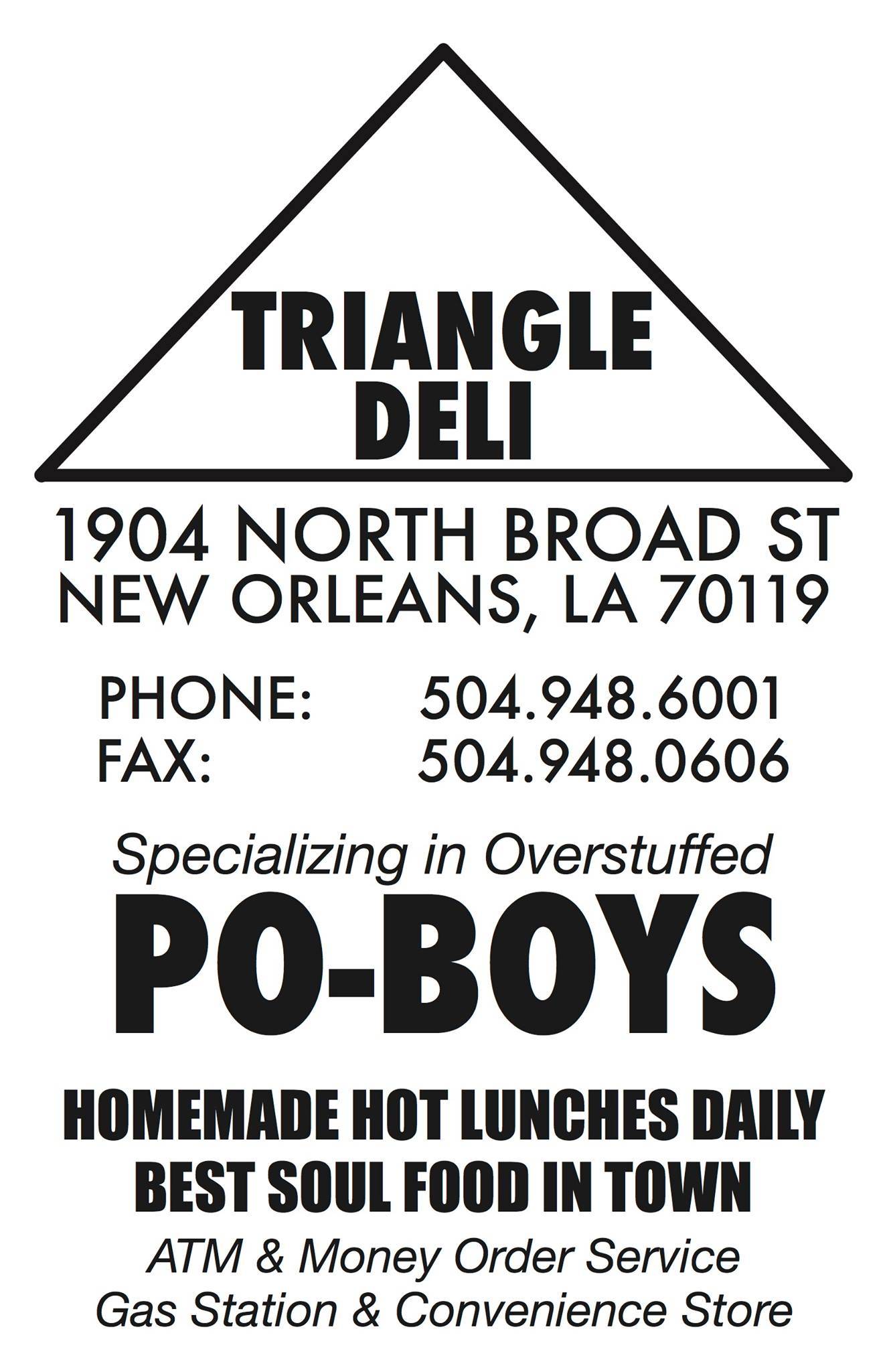 Menu at TRIANGLE DELI restaurant, New Orleans, N Broad St