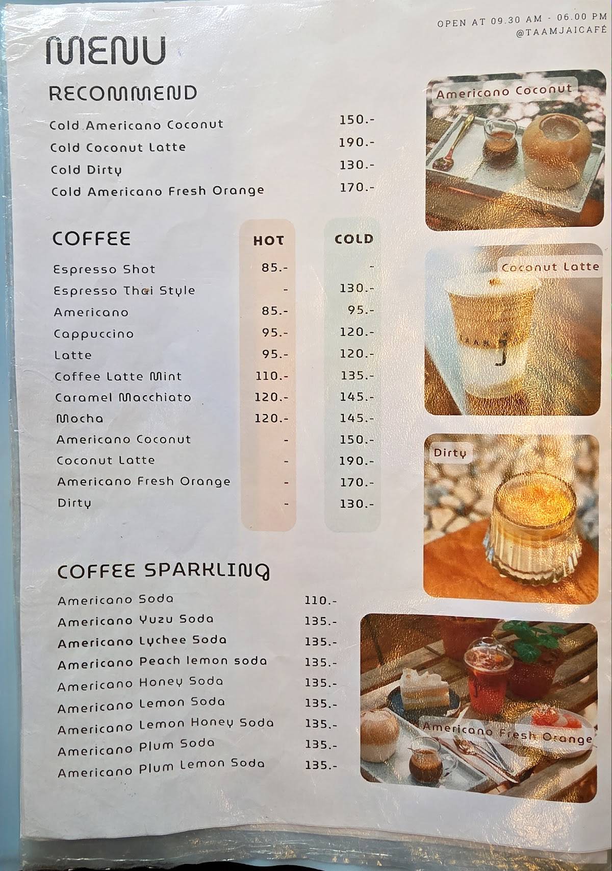 Menu at Taamjai Café cafe, Bangkok