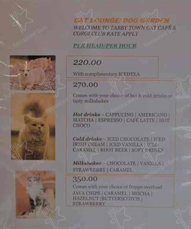 Menu at Tabby Town Cat Cafe, Tagaytay, Sta. Rosa-Tagaytay Road