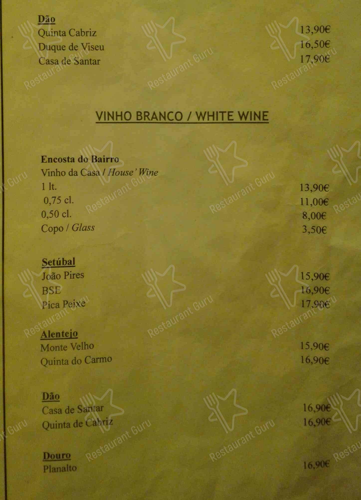 Menu em Taberna Da Saudade restaurante, Lisboa, R. da Barroca 43 1200