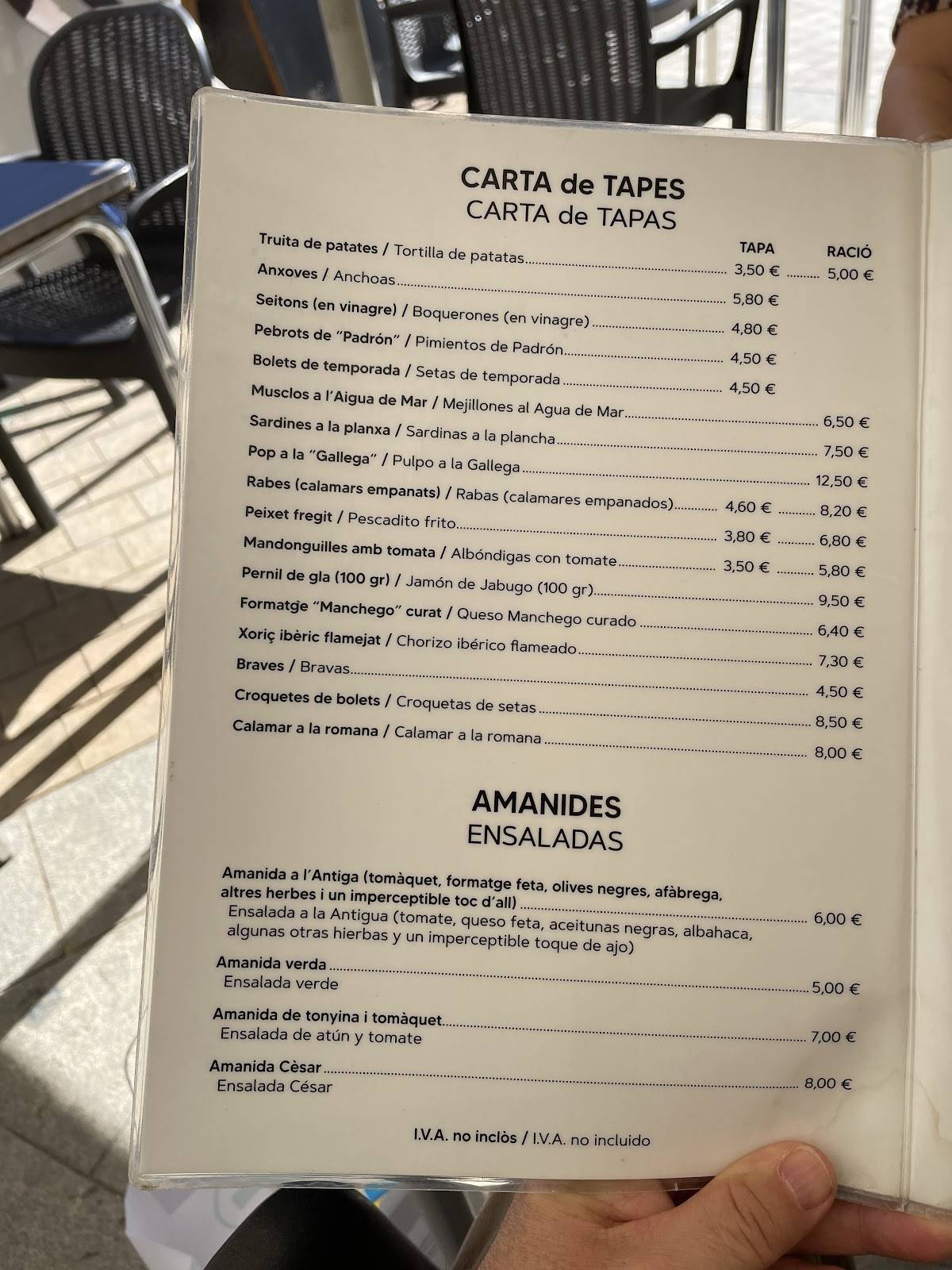 Menu at Taberna restaurante, Besalú
